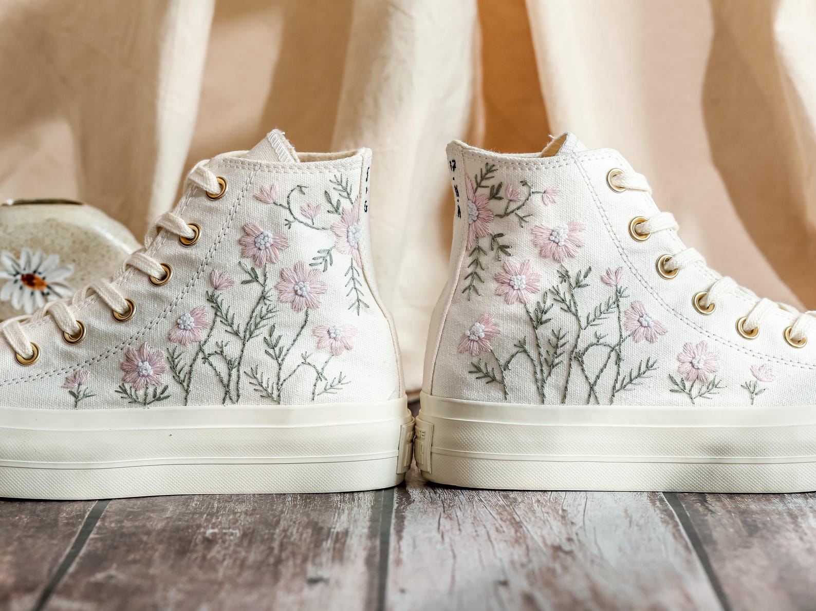 Custom Wedding Platform Shoes,bridal Flowers Embroidered Sneakers for ...