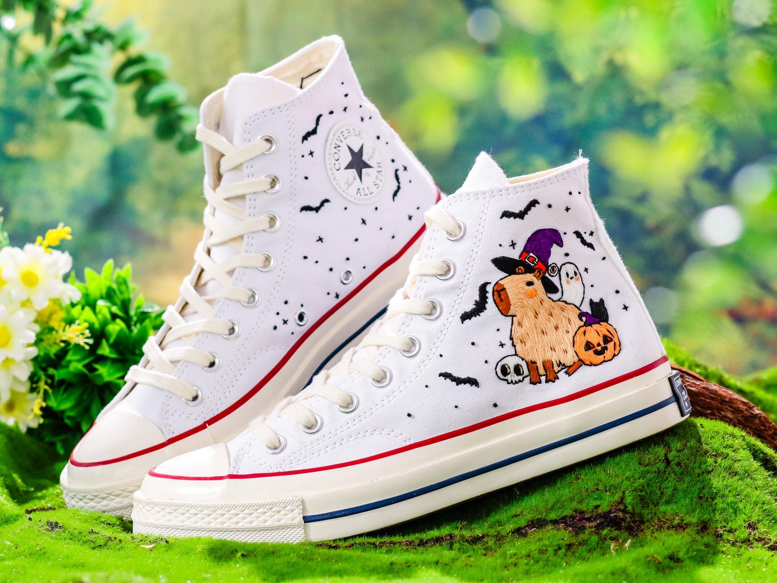 Capybara Shoes, Halloween Capybara Embroidered Converse Custom, Funny ...