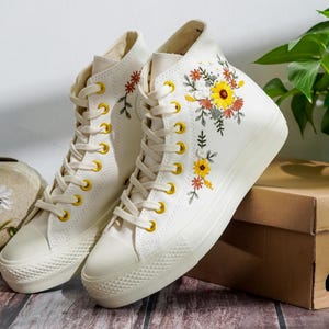 Custom Embroidered Converse Platform, Wedding Sunflowers Embroidered ...