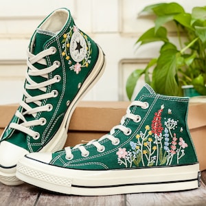 Custom Embroidered Converse Chuck Taylor, Green Converse Embroidery ...