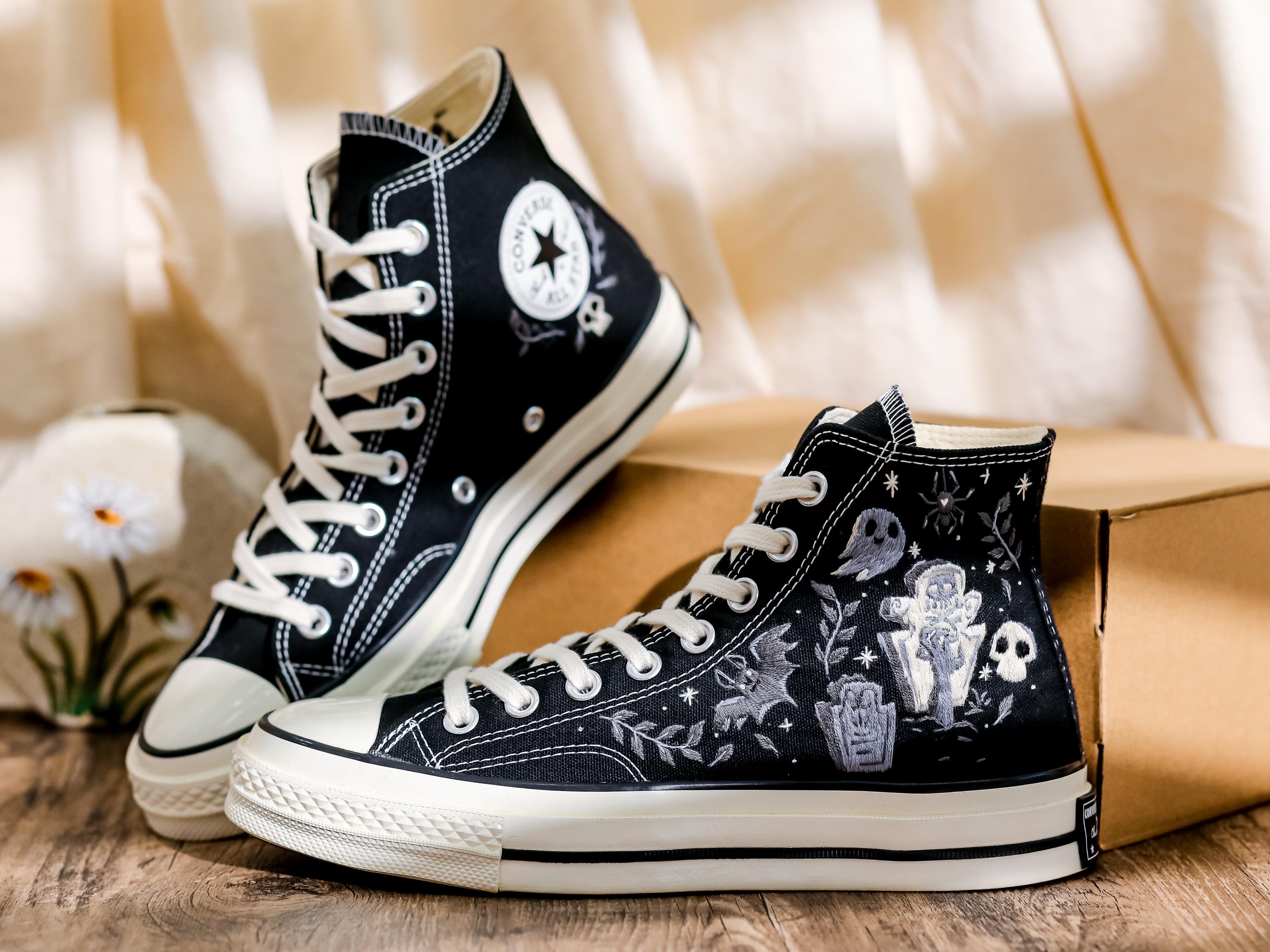 Embroidered Converse, Ghost Embroidered Converse Shoes Custom , Black ...