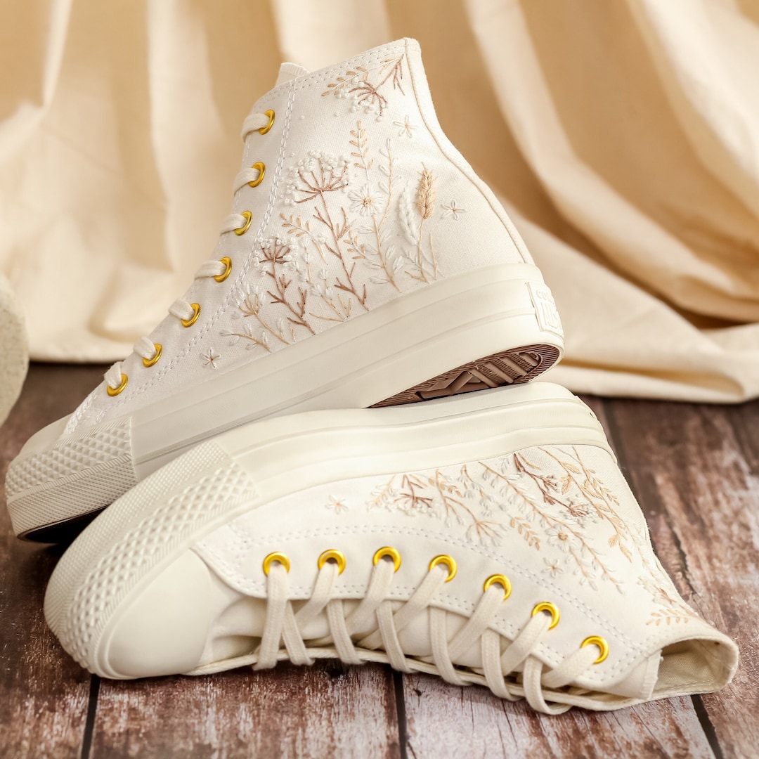 Custom Wedding Converse for Bride, Graden Flower Embroidered Shoes for ...