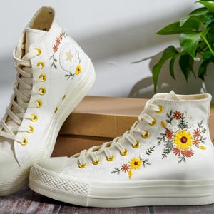 Custom Embroidered Converse Platform, Wedding Sunflowers Embroidered ...