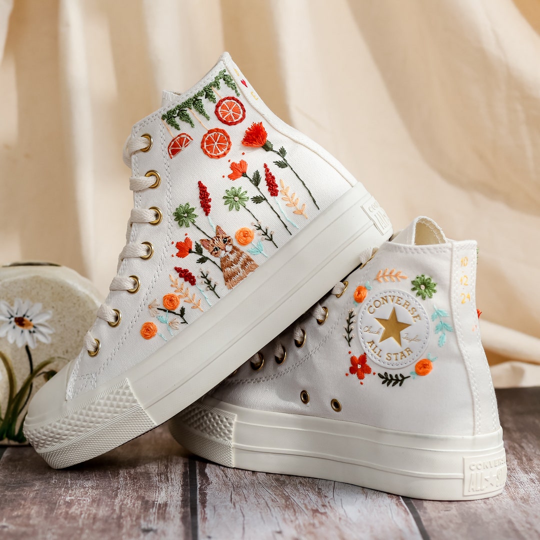 Custom Embroidered Platform Sneaker, Cat Embroidered Shoes, Pet and ...