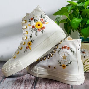 Custom Embroidered Converse Platform, Wedding Sunflowers Embroidered ...