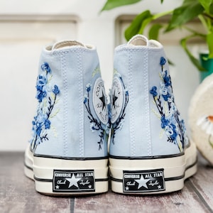 Customized Embroidered Converse Shoes, Blue Flower Embroidered Sneakers ...
