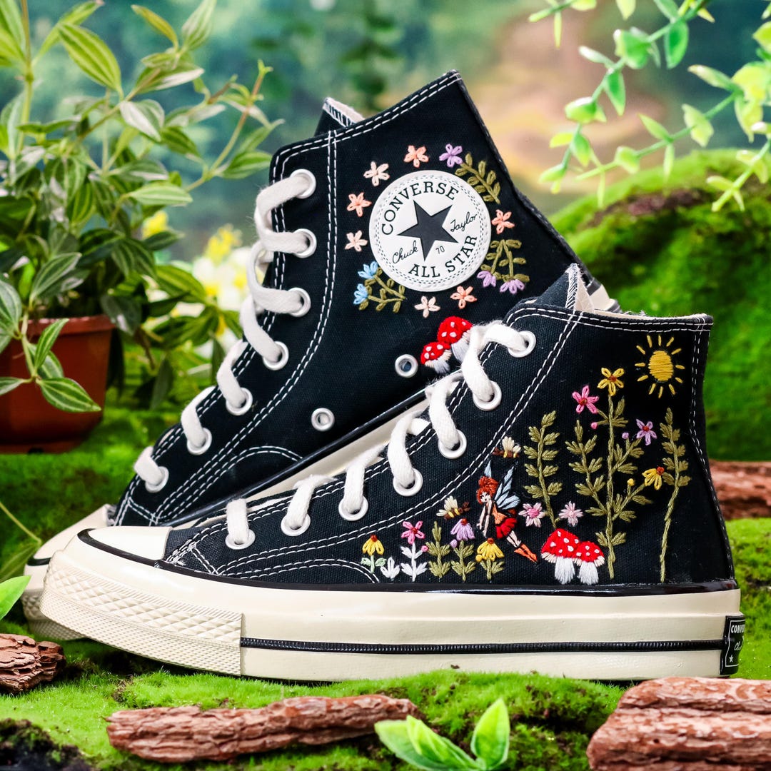 Custom Embroidered Converse High Tops, Angel, Flowers, Mushroom ...