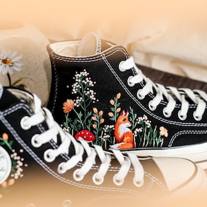 Custom Embroidered Converse High Tops 1970s, Fox Embroidered Converse ...
