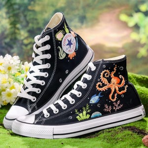 Custom Embroidered Converse, Octopus and Sea Turtle Embroidered Shoes ...