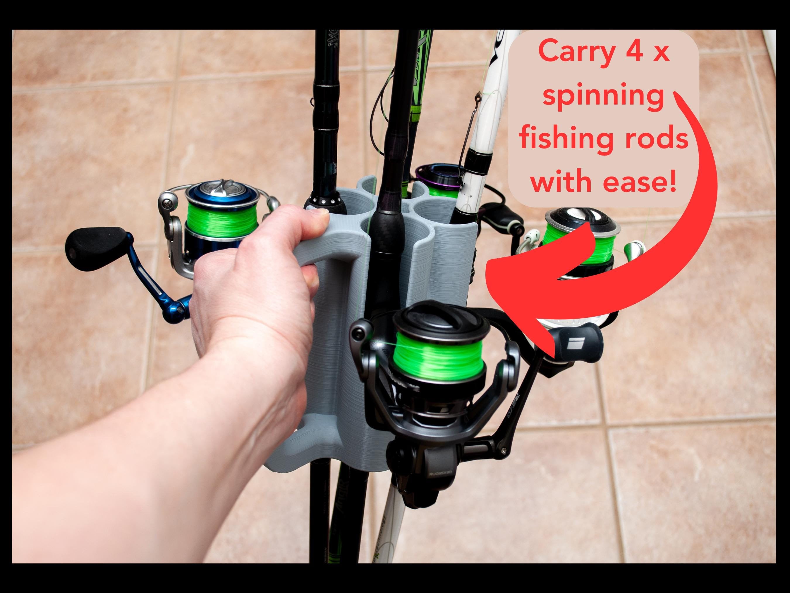 Fishing Rod Holder: Spinning Reel, Portable 4-rod Storage, 3D Printed ...