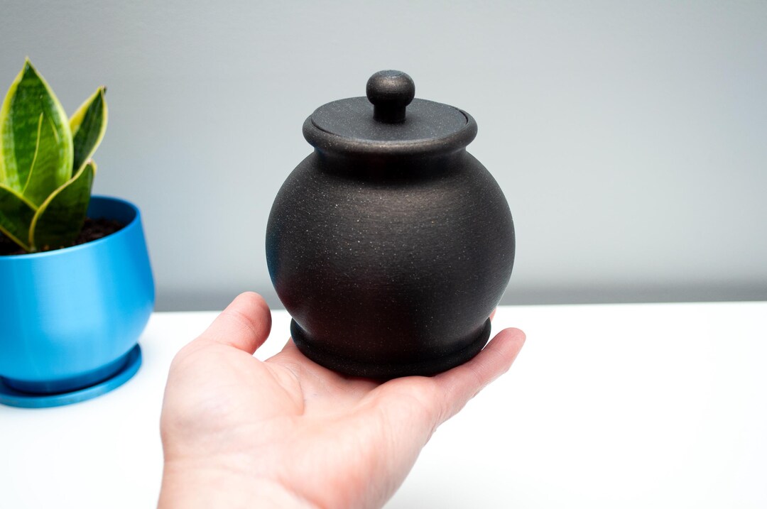 3D Printed Jar With Lid - Black Shelf Decor, Storage Container - Etsy