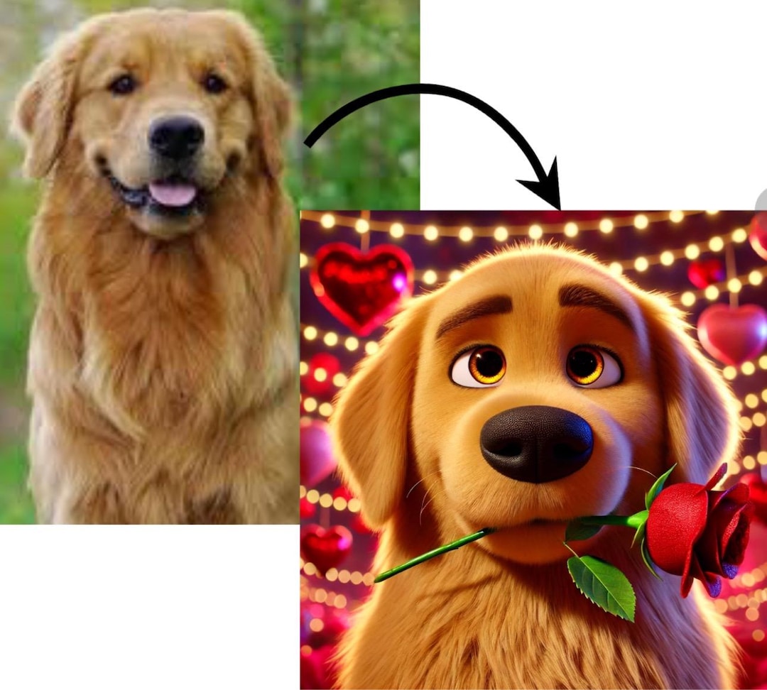 Pixar-inspired Valentines Day Custom Cartoon Animation Personalised Pet ...