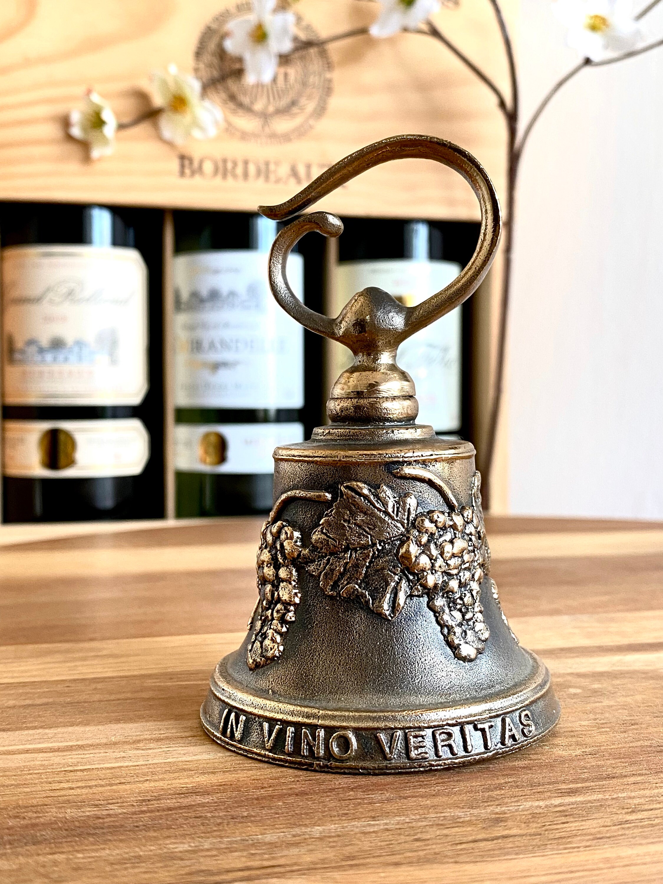 Hand Made Bell, in Vino Veritas, in Wine Truth, Cast Bronze Home Decor ...