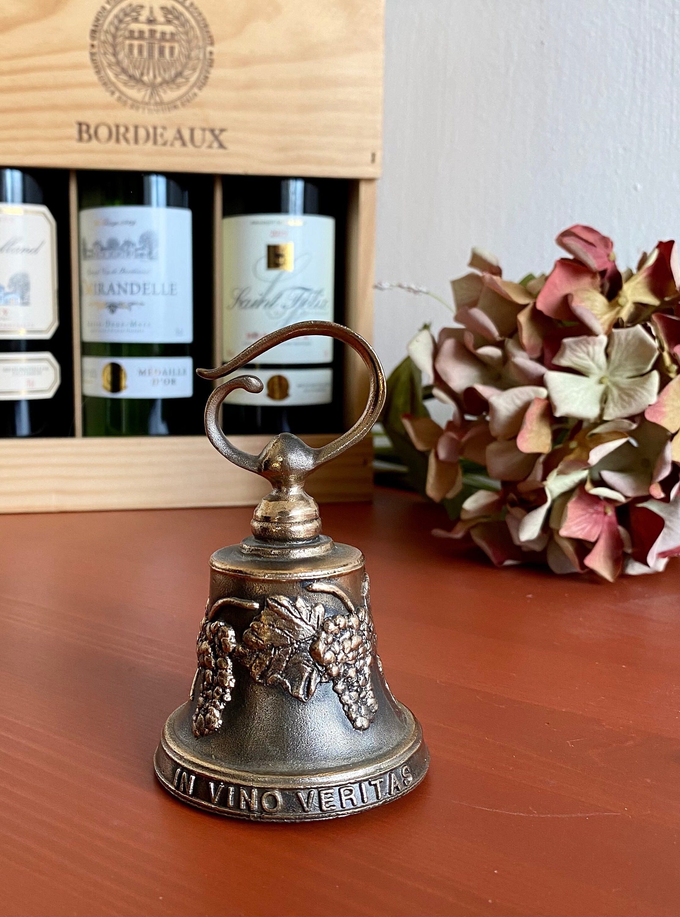 Hand Made Bell, in Vino Veritas, in Wine Truth, Cast Bronze Home Decor ...