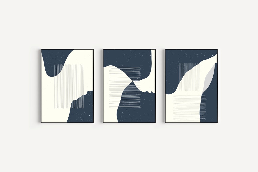 3 Piece Art Line Prints, Blue Wall Art, Abstract Wall Art, Bedroom Wall ...