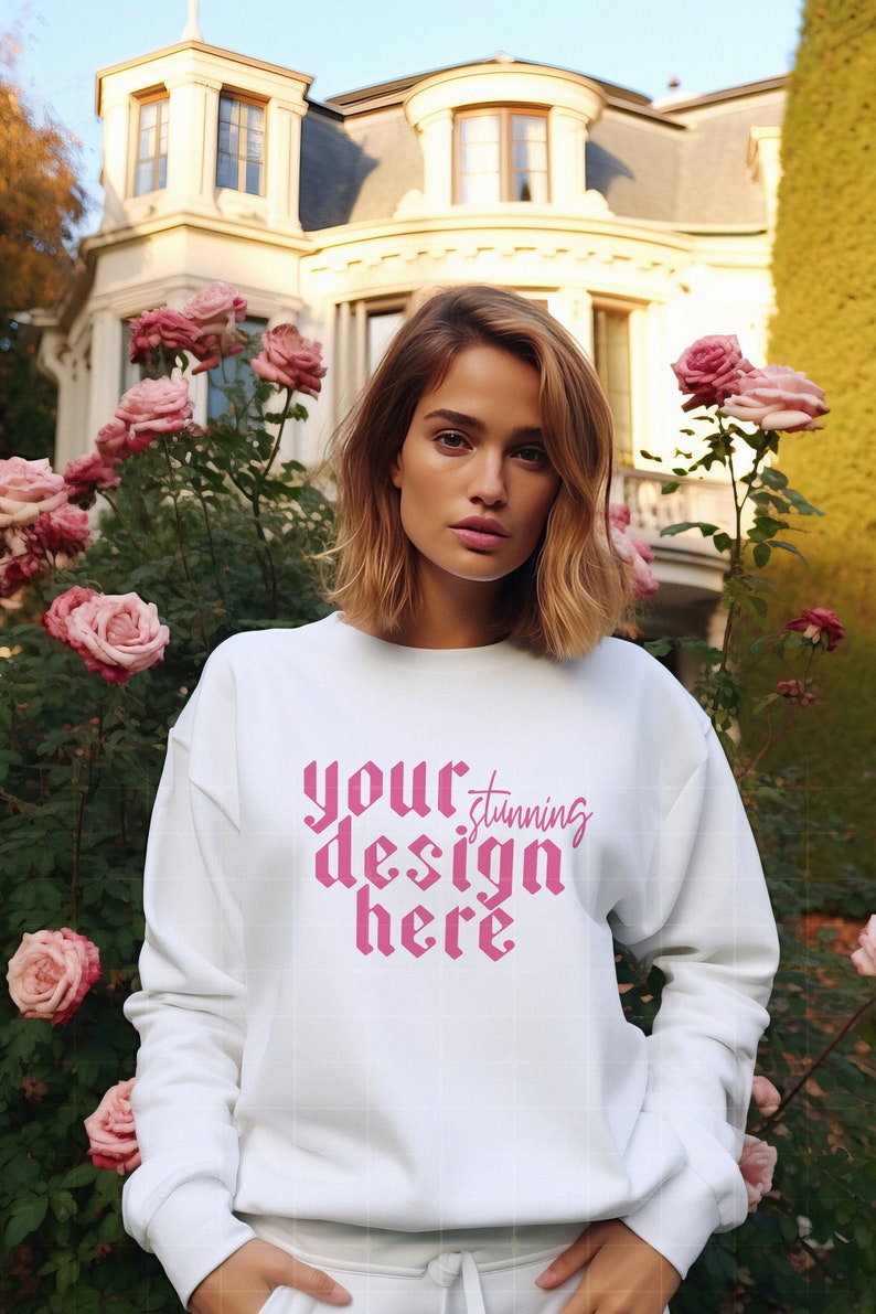 Gildan 18000 Mockup Women, White Sweatshirt Mock Up, Crewneck Oversized ...