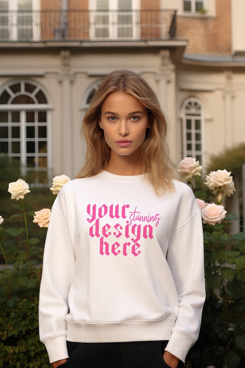Gildan 18000 Mockup Women, White Sweatshirt Mock Up, Crewneck Oversized ...