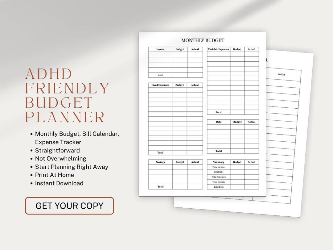 Simple Budget Planner | Printable PDF | Adhd-friendly, Black & White ...