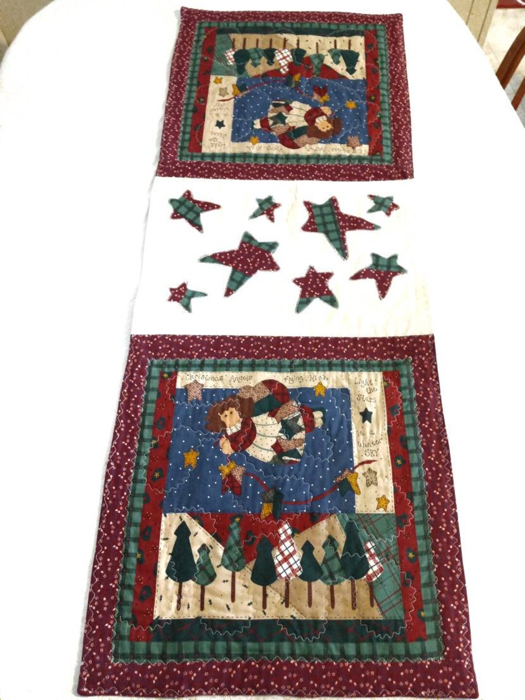 Christmas Angel Table Runner, Holiday Linens, Quilted Christmas Table ...