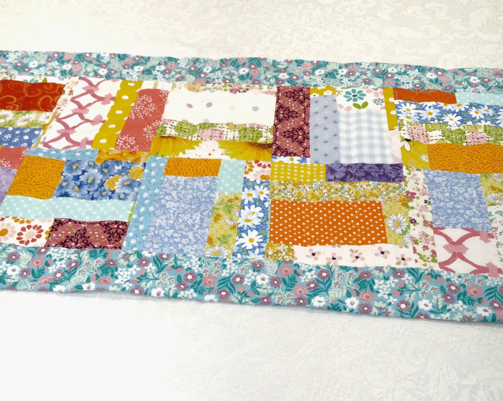 Spring Scrappy Strip Table Runner, Patchwork Table Runner, Multi Strip ...
