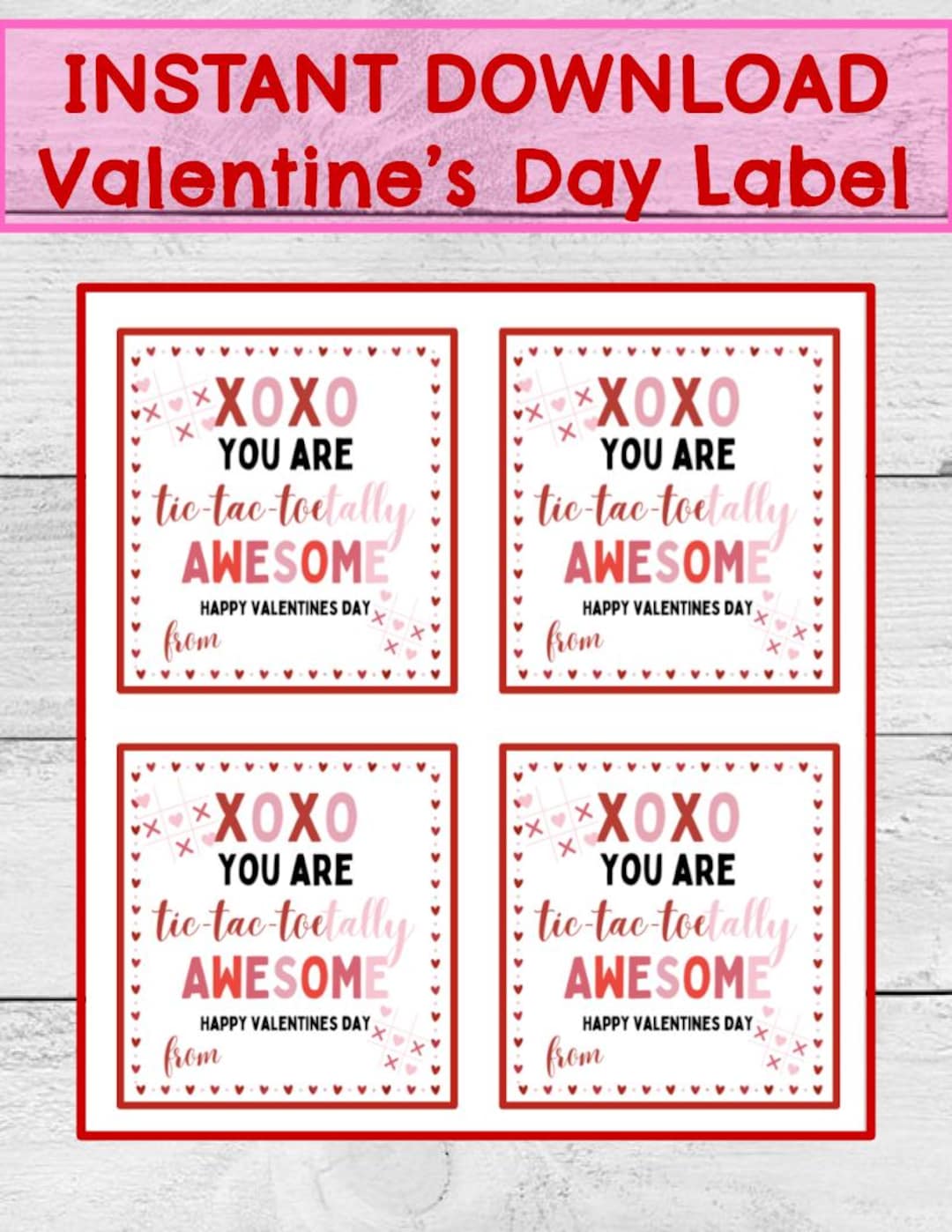 Valentine's Day Labels | Tic Tac Toe Label | for Kids Teachers ...