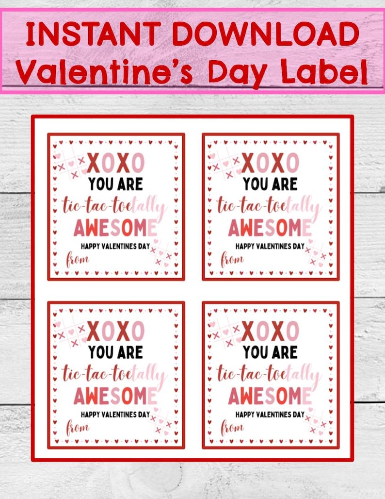 Valentine's Day Labels | Tic Tac Toe Label | for Kids Teachers ...