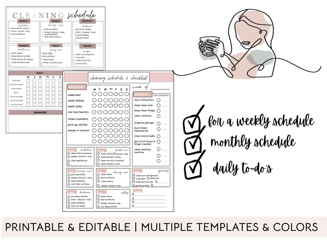 Editable Cleaning Schedule & Planner | Printable Planner Checklist ...