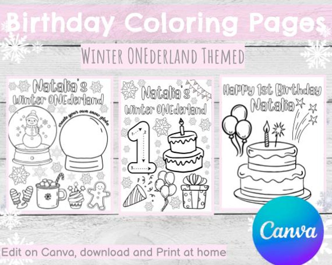 Winter Wonderland Birthday Coloring Pages | EDITABLE on Canva ...