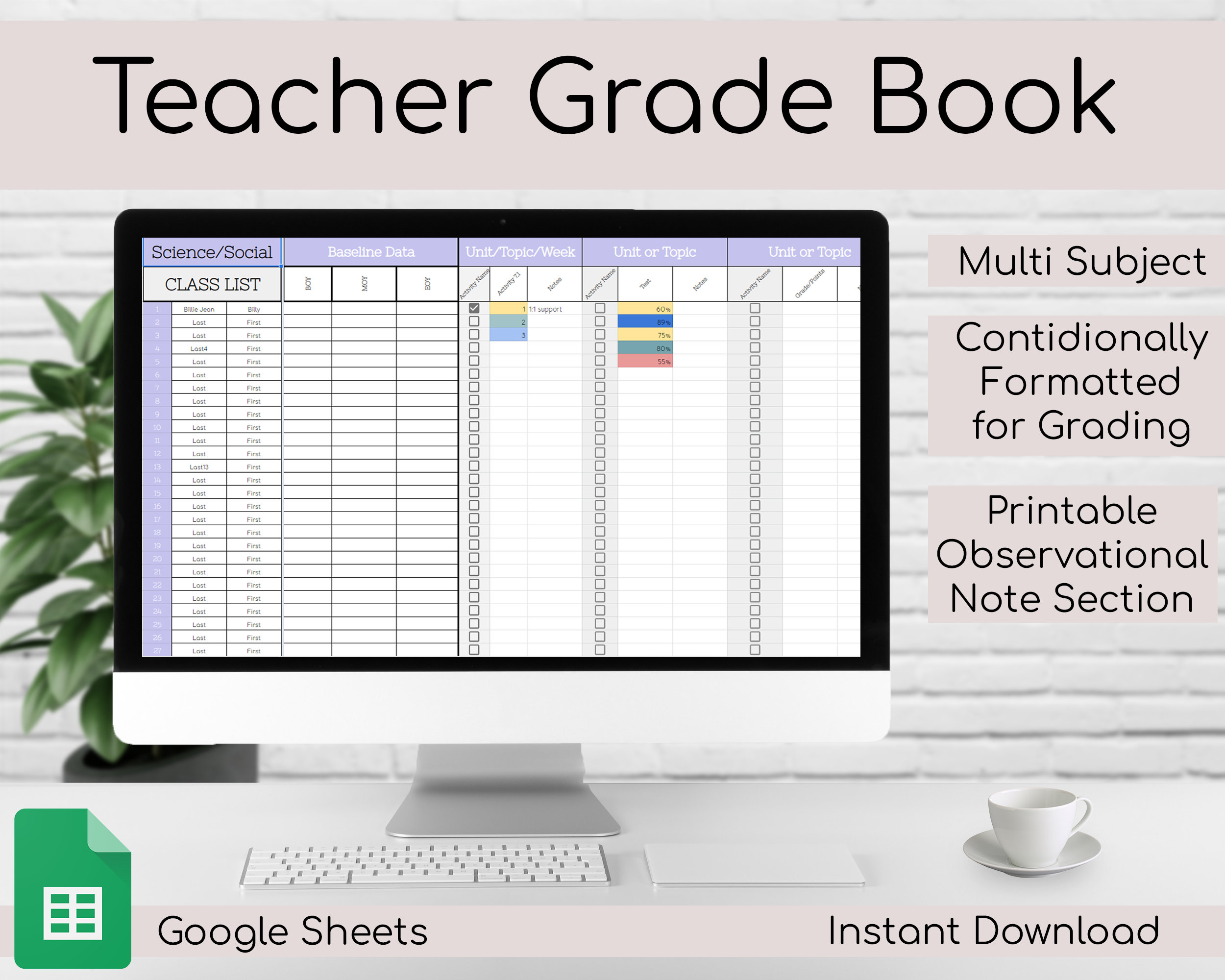 Teacher Gradebook & Data Tracker | Google Sheets | Spreadsheet - Etsy