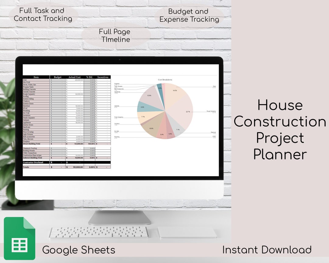 Digital House Construction Project Planner | Google Sheets | Project ...
