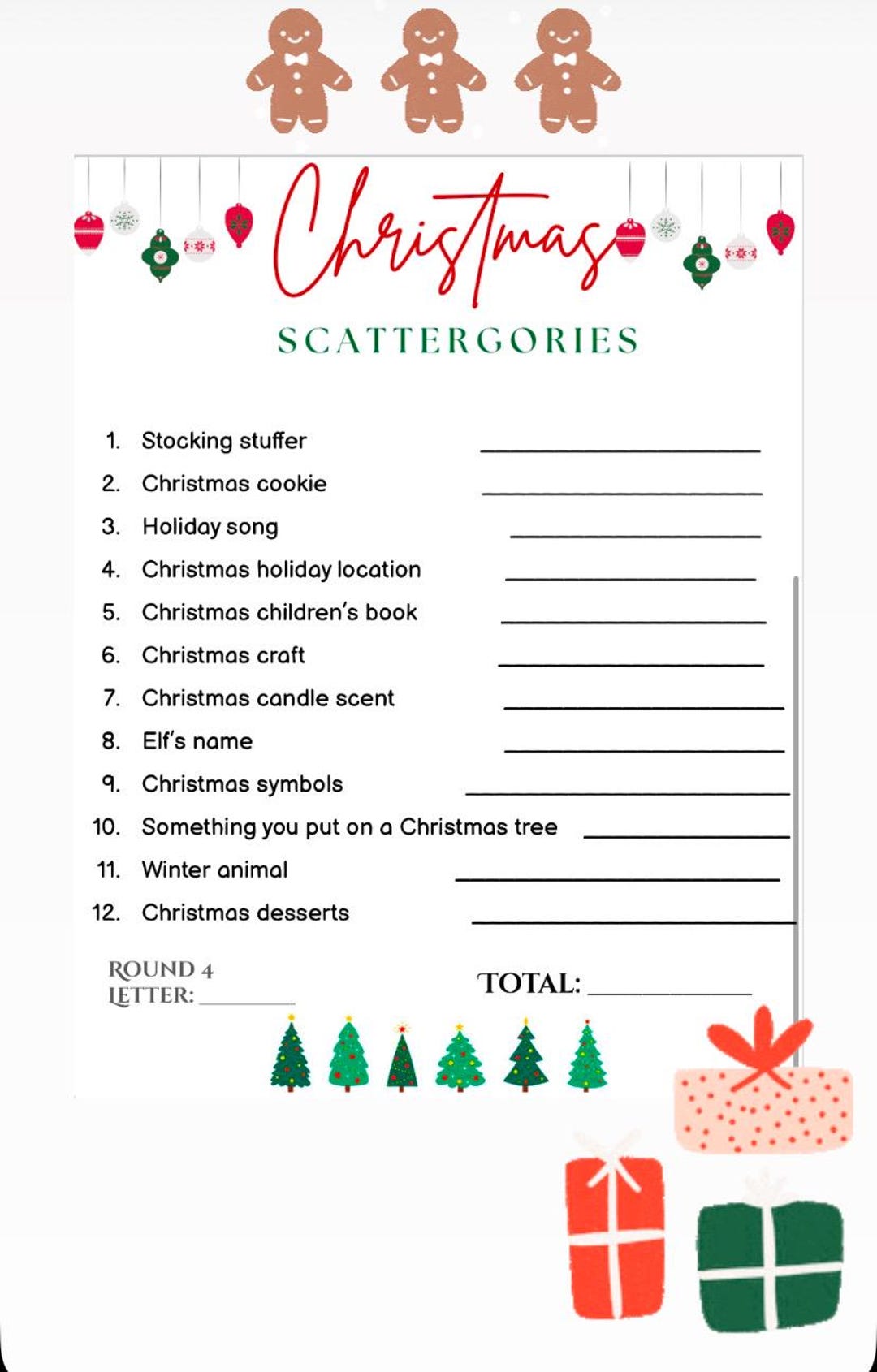 Christmas Themed Scattergories | Holiday Games | Game Printable ...