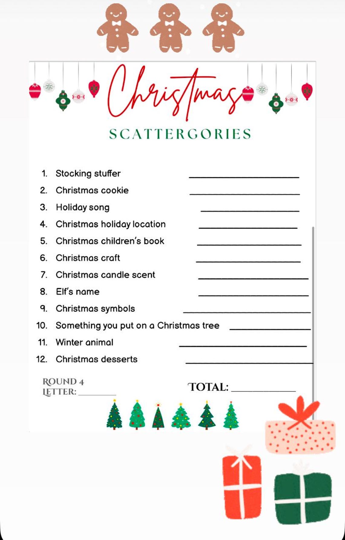 Christmas Themed Scattergories | Holiday Games | Game Printable ...