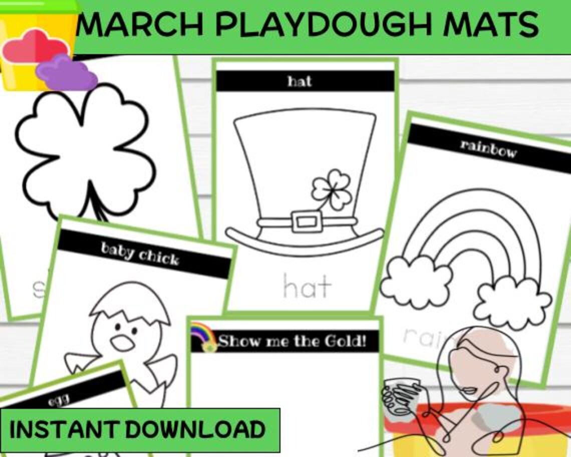 March Playdough Mats, St. Patrick's Day Themed Playdoh Mats, St. Paddy ...
