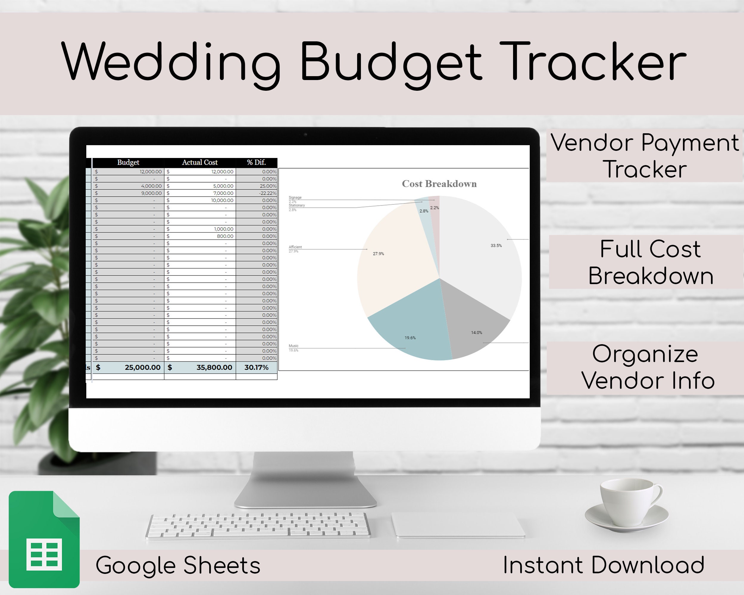 Wedding Budget Tracker | Wedding Spreadsheet | Vendor Tracker, Google ...
