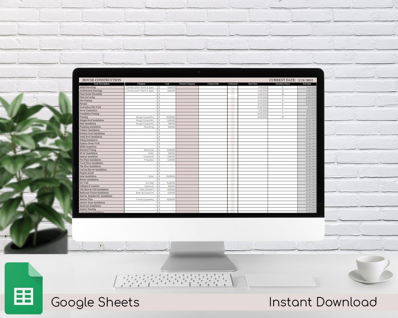 Digital House Construction Project Planner | Google Sheets | Project ...