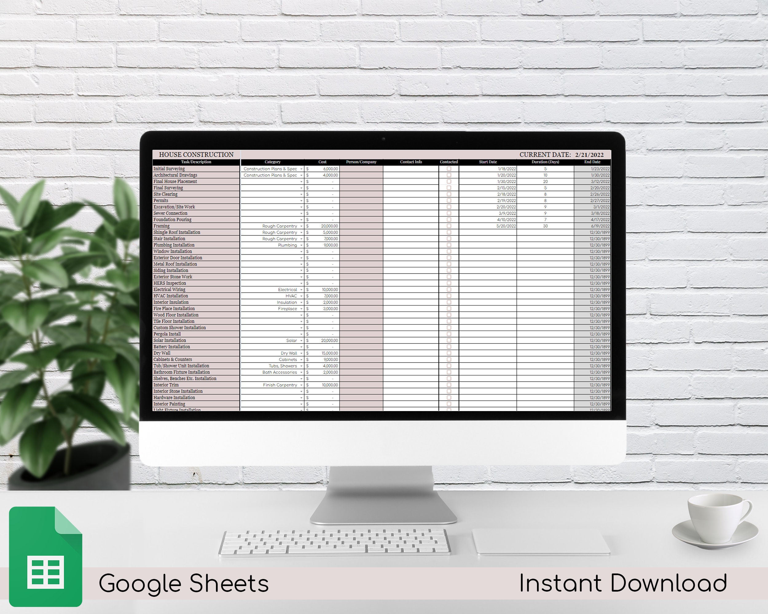 Digital House Construction Project Planner | Google Sheets | Project ...