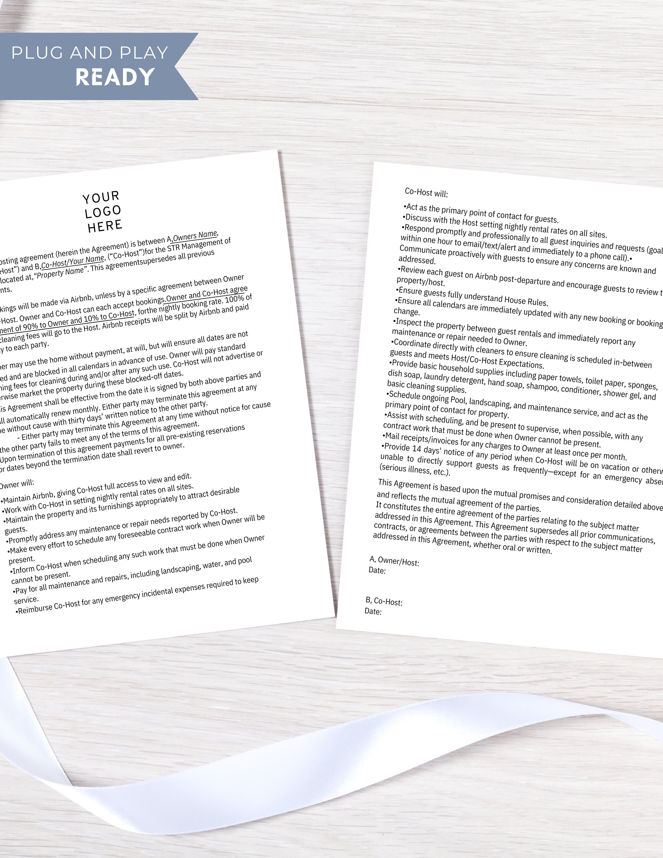 Airbnb Co host Agreement Co host Template STR Editable Etsy