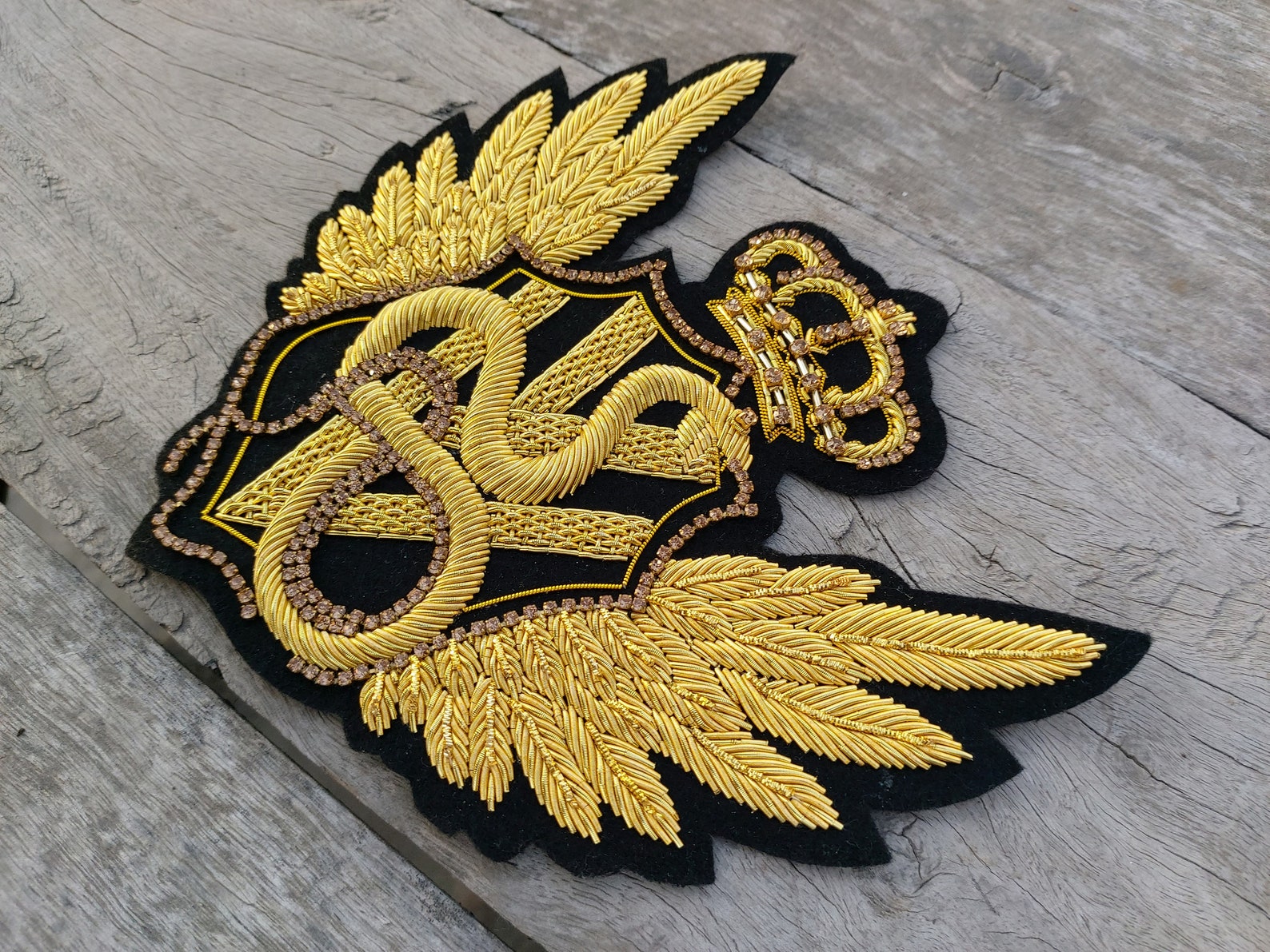 Hand Embroidered Garment Bullion Patch Sewn on Black Felt - Etsy