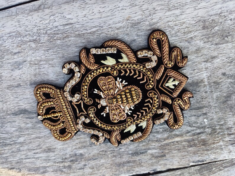 Hand Embroidered Patch Sewn on Black Velvet With Stones - Etsy