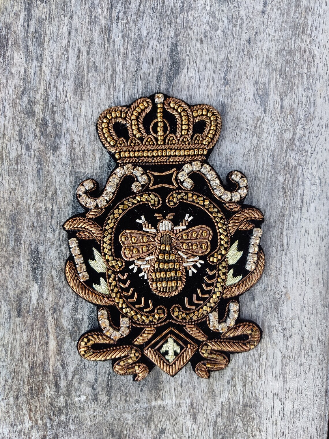 Hand Embroidered Patch Sewn on Black Velvet With Stones - Etsy