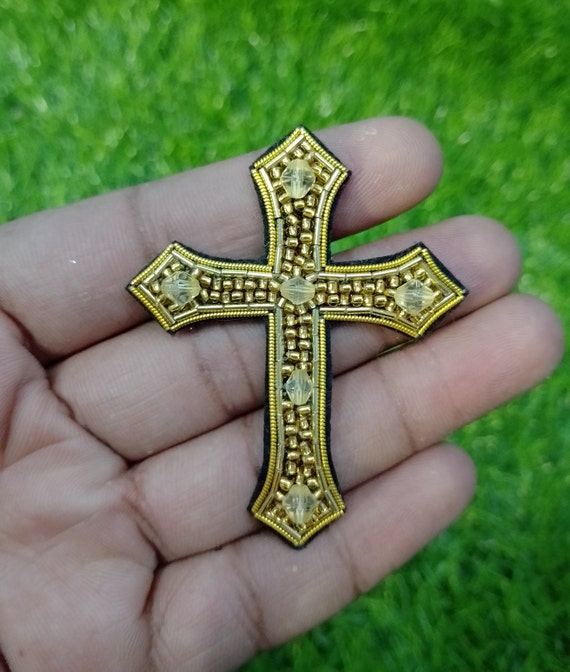 Handmade Cross Patch Hand Embroidered on Black Felt With | Etsy