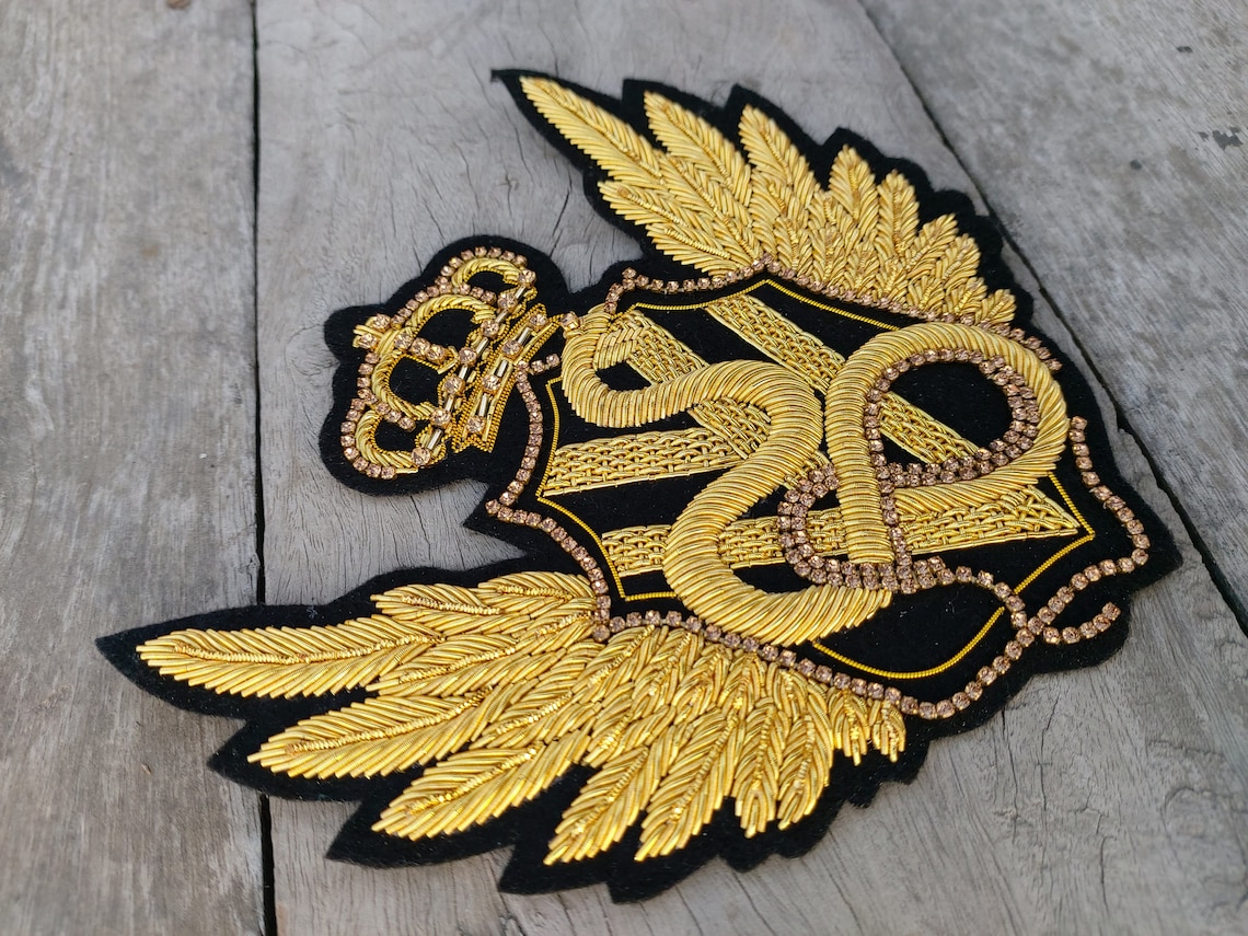 Hand Embroidered Garment Bullion Patch Sewn on Black Felt - Etsy