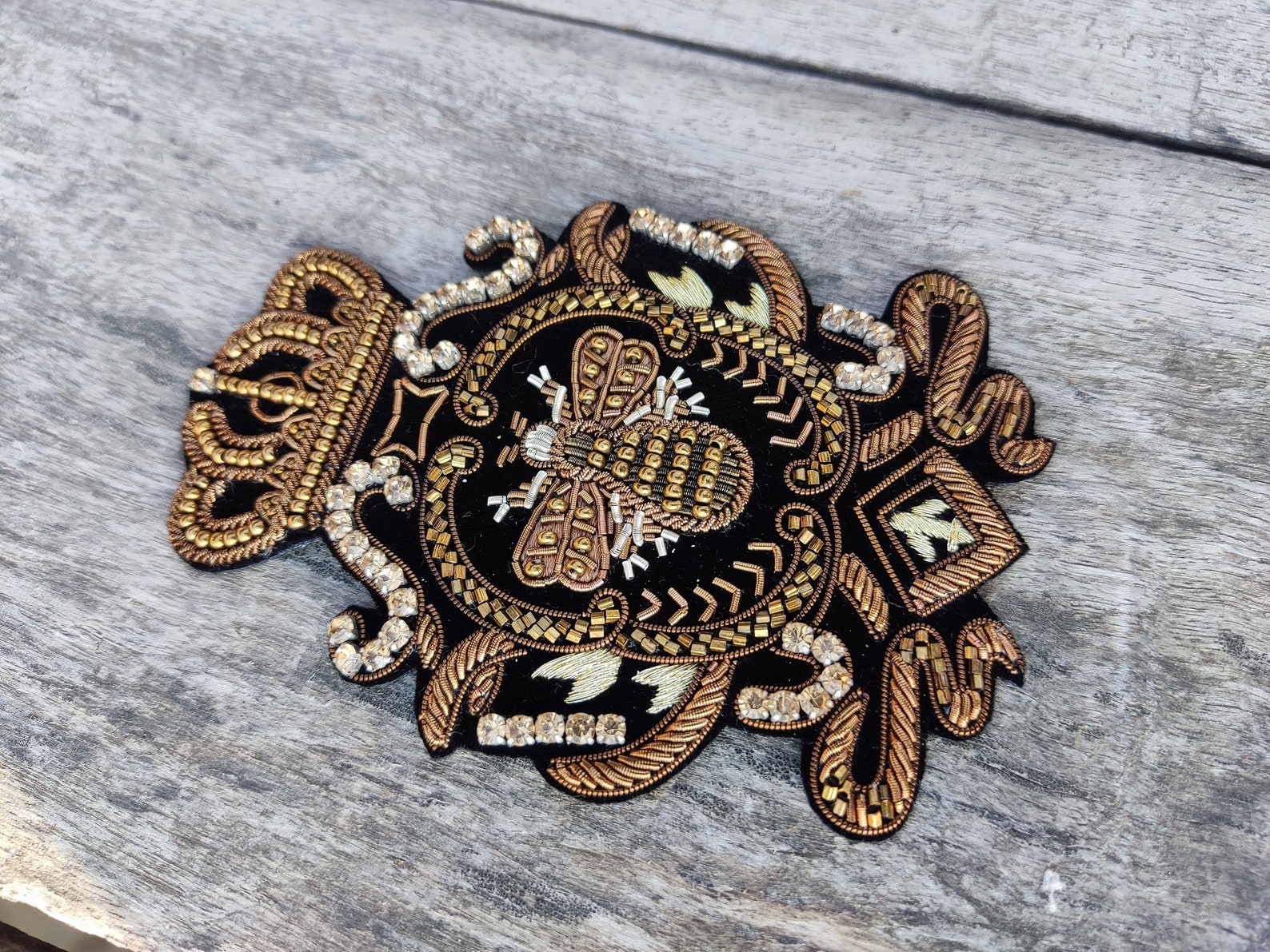 Hand Embroidered Patch Sewn on Black Velvet With Stones - Etsy