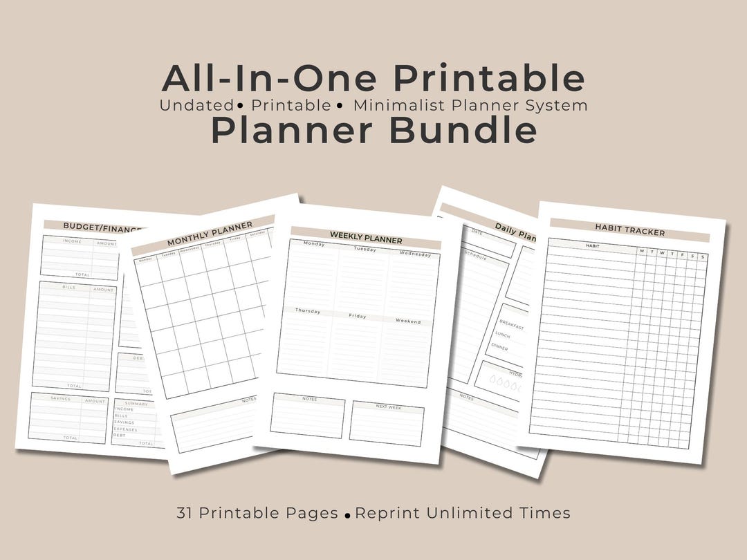 Printable Planner Bundle | Undated Weekly Planner Printable & Daily ...