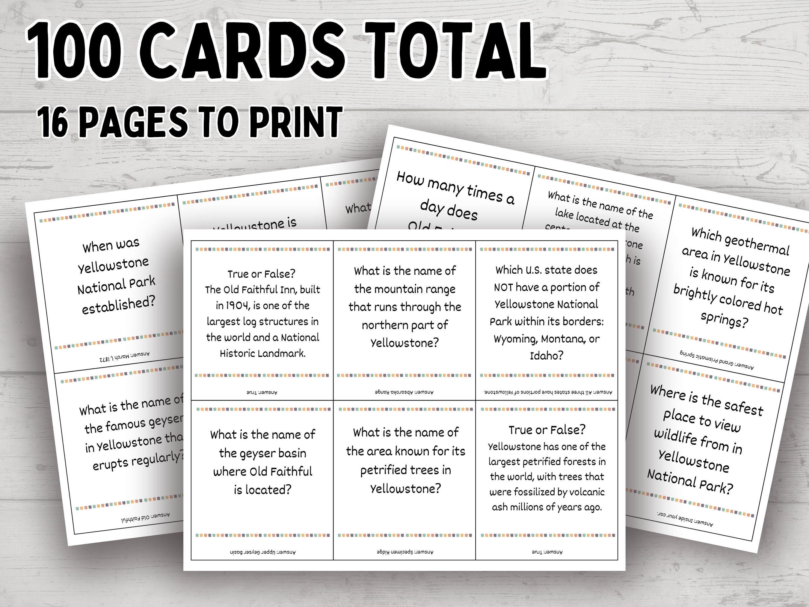 Jeu-questionnaire sur le parc national de Yellowstone | 100 questions ...