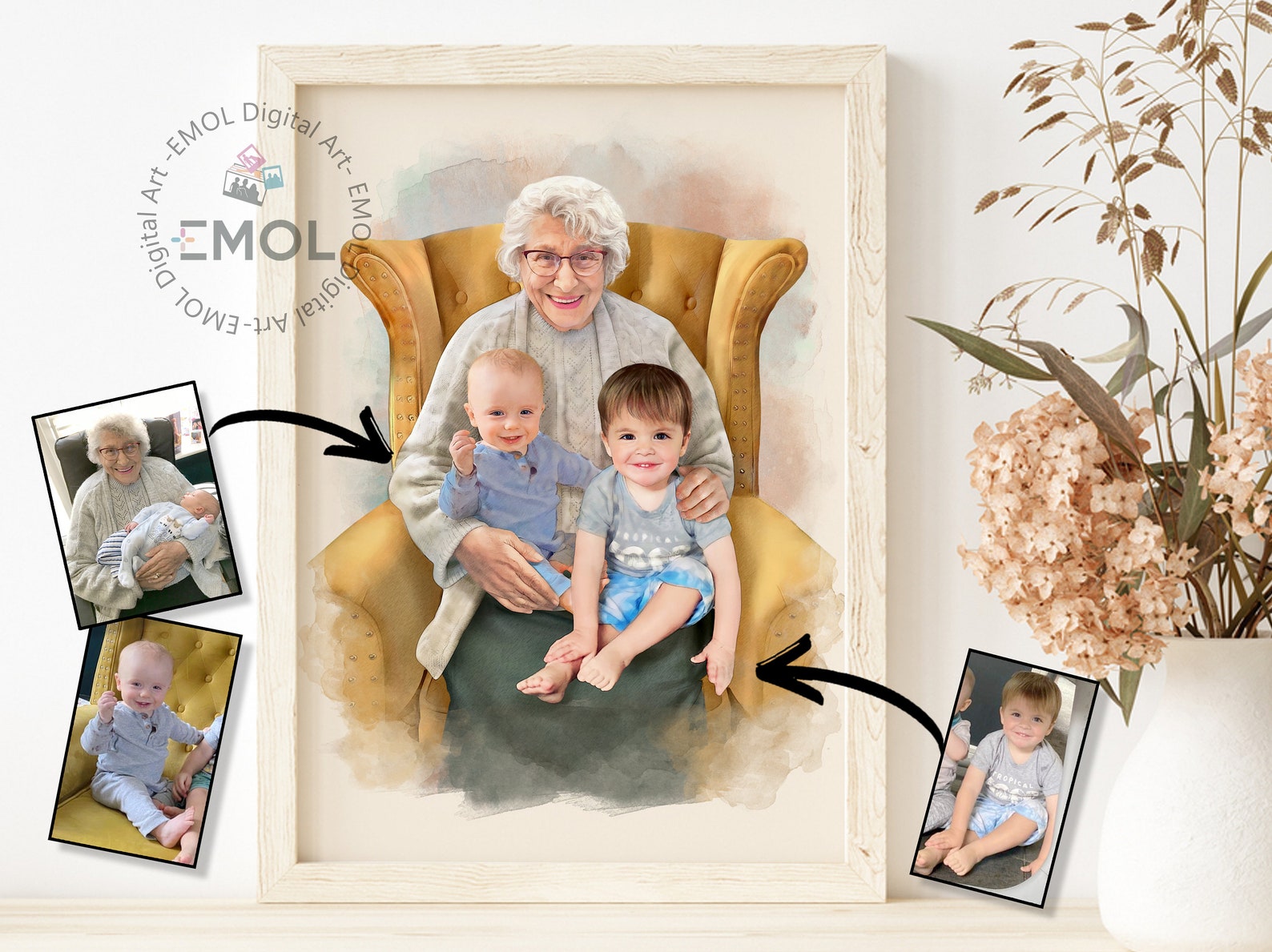 Loss of Grandmother Memorial Gift, Combine Photos Into a Drawing ...