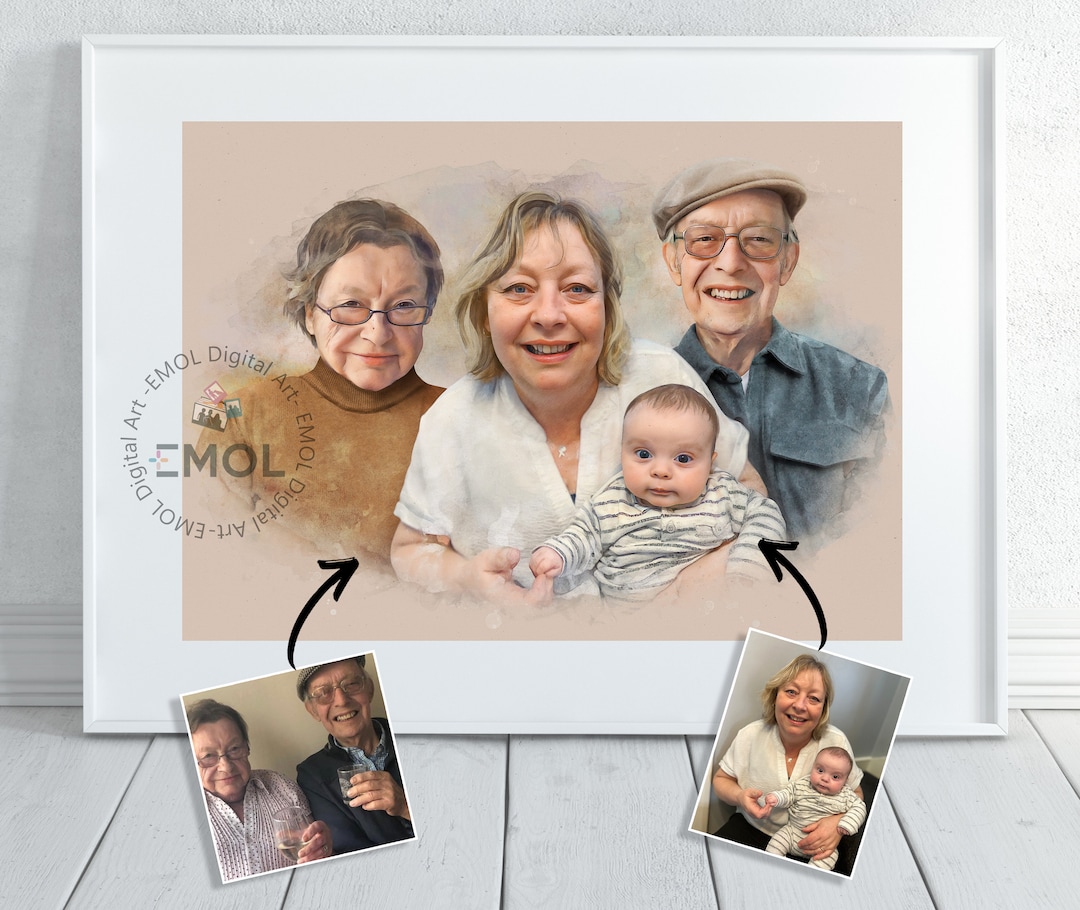 Loss of Grandmother Memorial Gift, Combine Photos Into a Drawing ...
