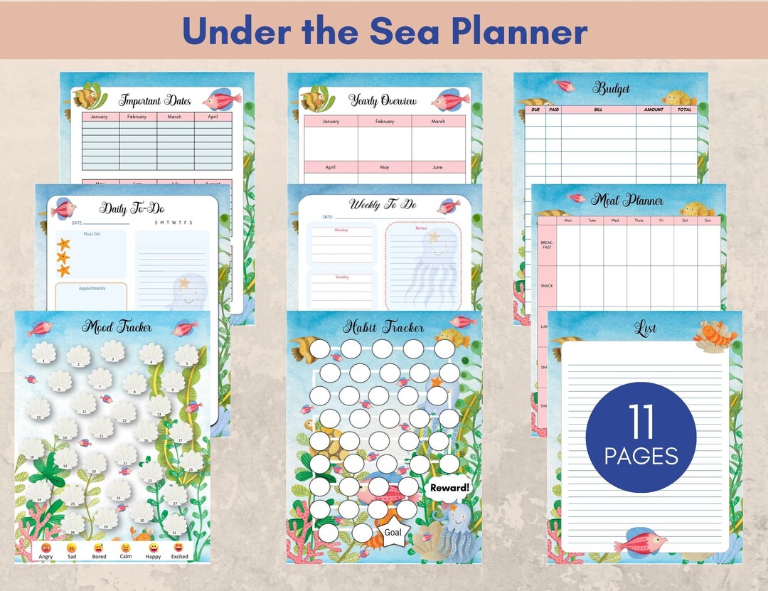 Cute Under Sea Planner to Plan by Week or Month With Meal Plan, Budget ...