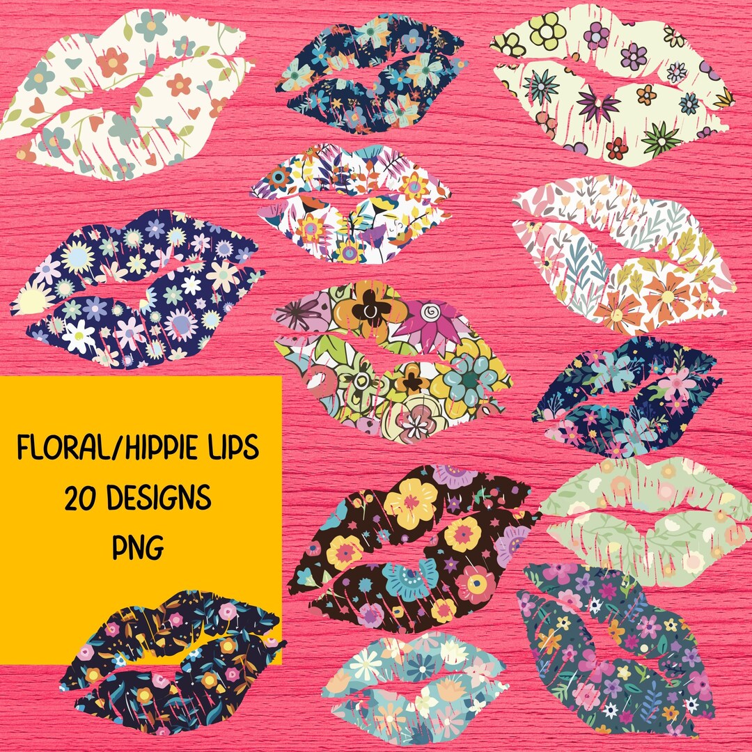 Floral Lips PNG Colorful Lips Png Hippie Png Retro Lips Cliparthippie ...