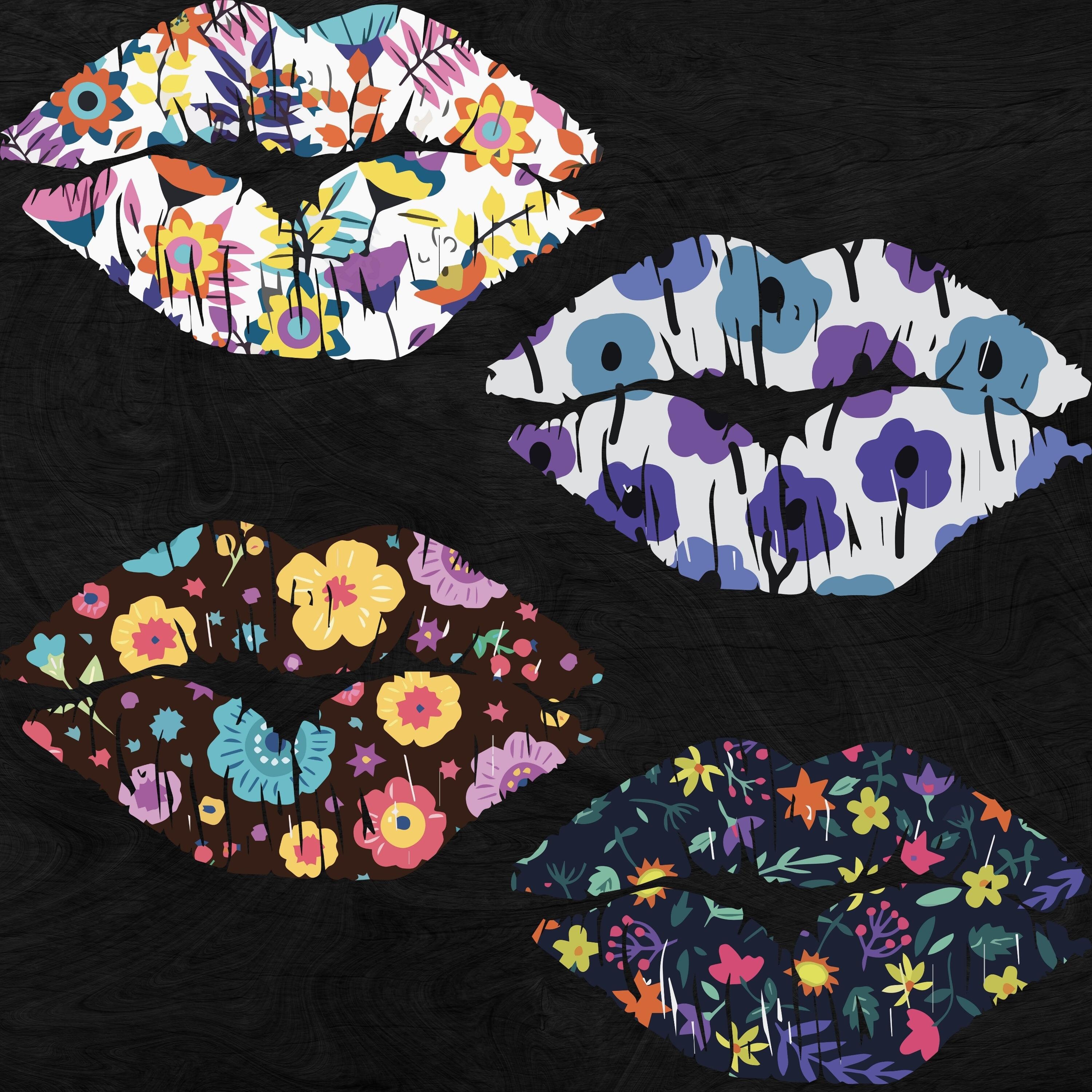 Floral Lips PNG Colorful Lips Png Hippie Png Retro Lips | Etsy Ireland